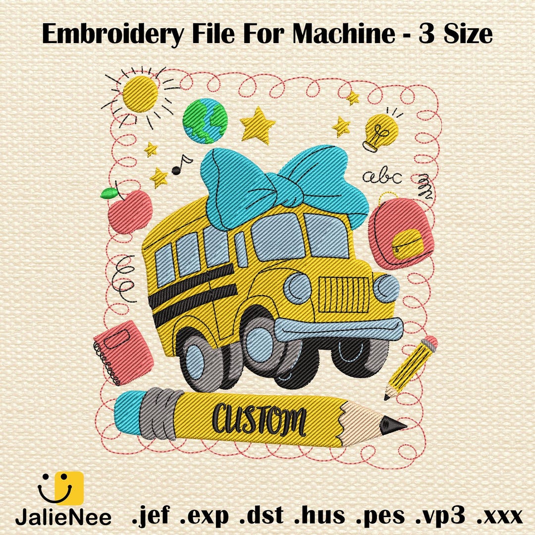Custom Back to School Embroidery Design, Personalized First Day of ...
