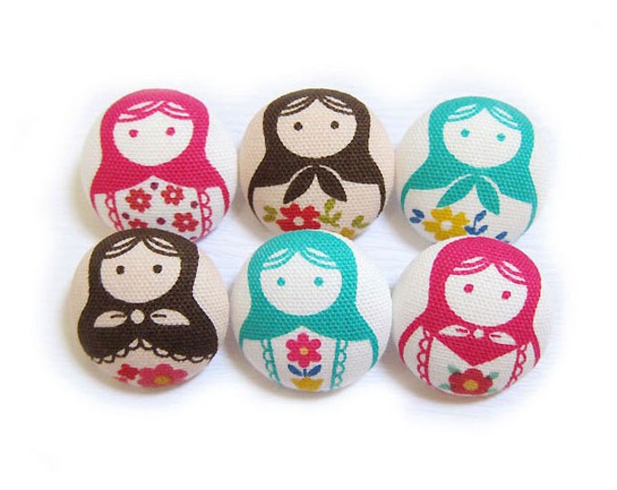 6 Large Fabric Buttons Set Colorful Nesting Dolls LAST SET - Etsy