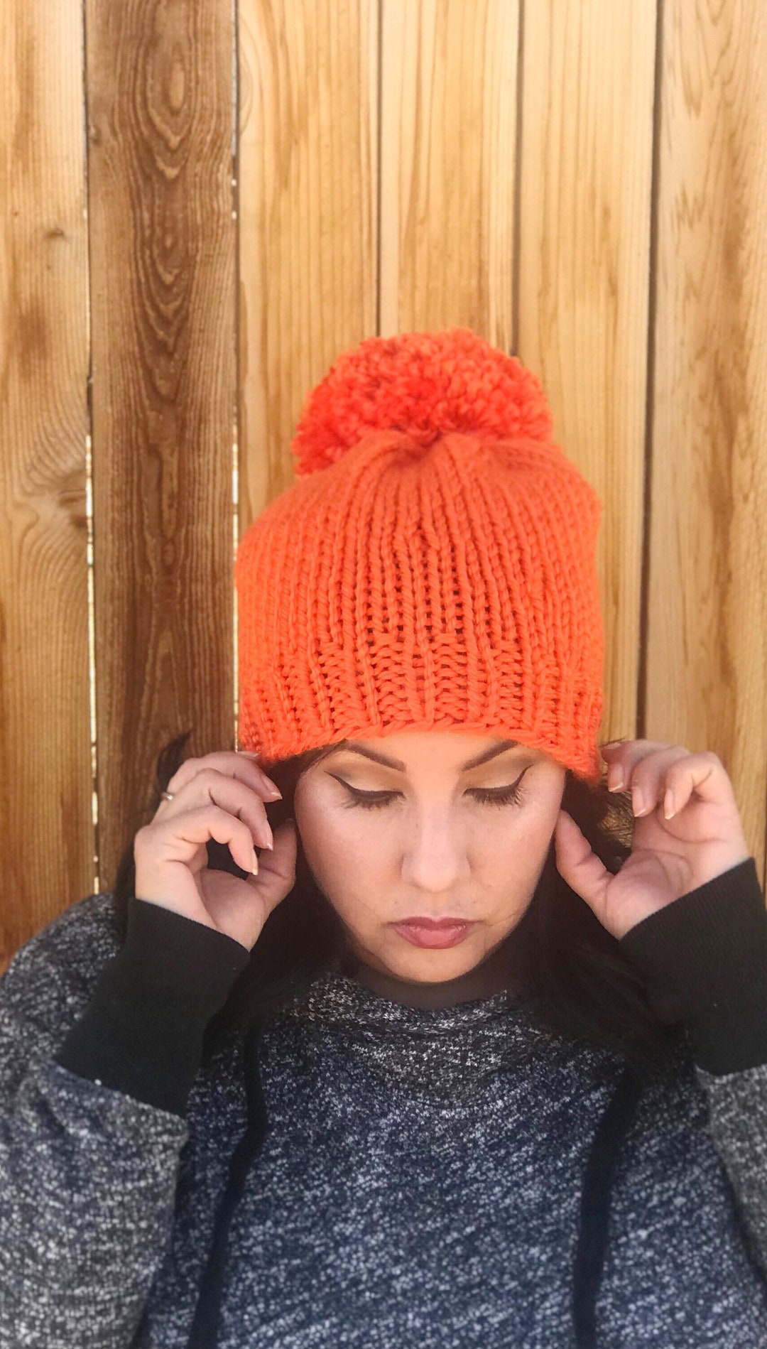 Orange Hat, Orange Knitted Hat, ROYGBIV Hat, Winter Hat, Stretches to ...