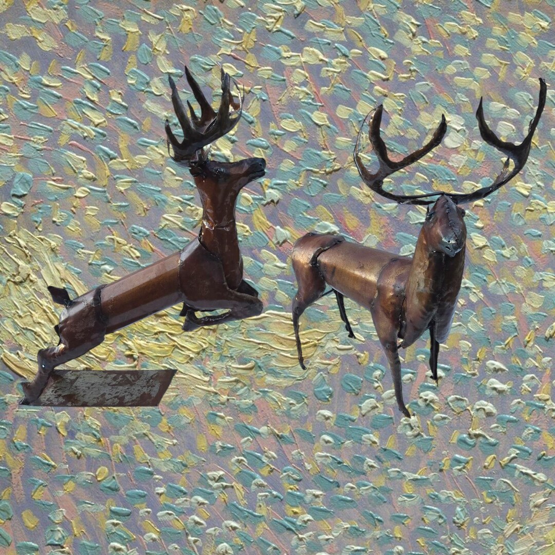 Rustic Metal Deer Sculptures 26 - 30" Handmade Welded Art Home Garden ...