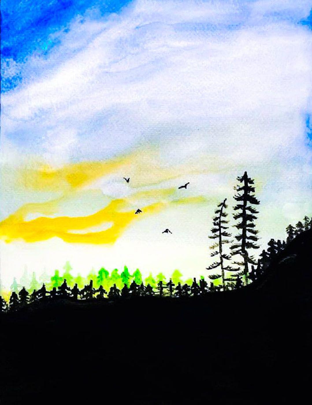 Original Watercolor - Treeline Landscape - Etsy