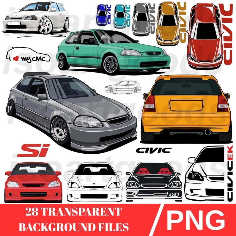 Honda Civic EK PNG Files: Transparent Background, Sublimation Printing ...