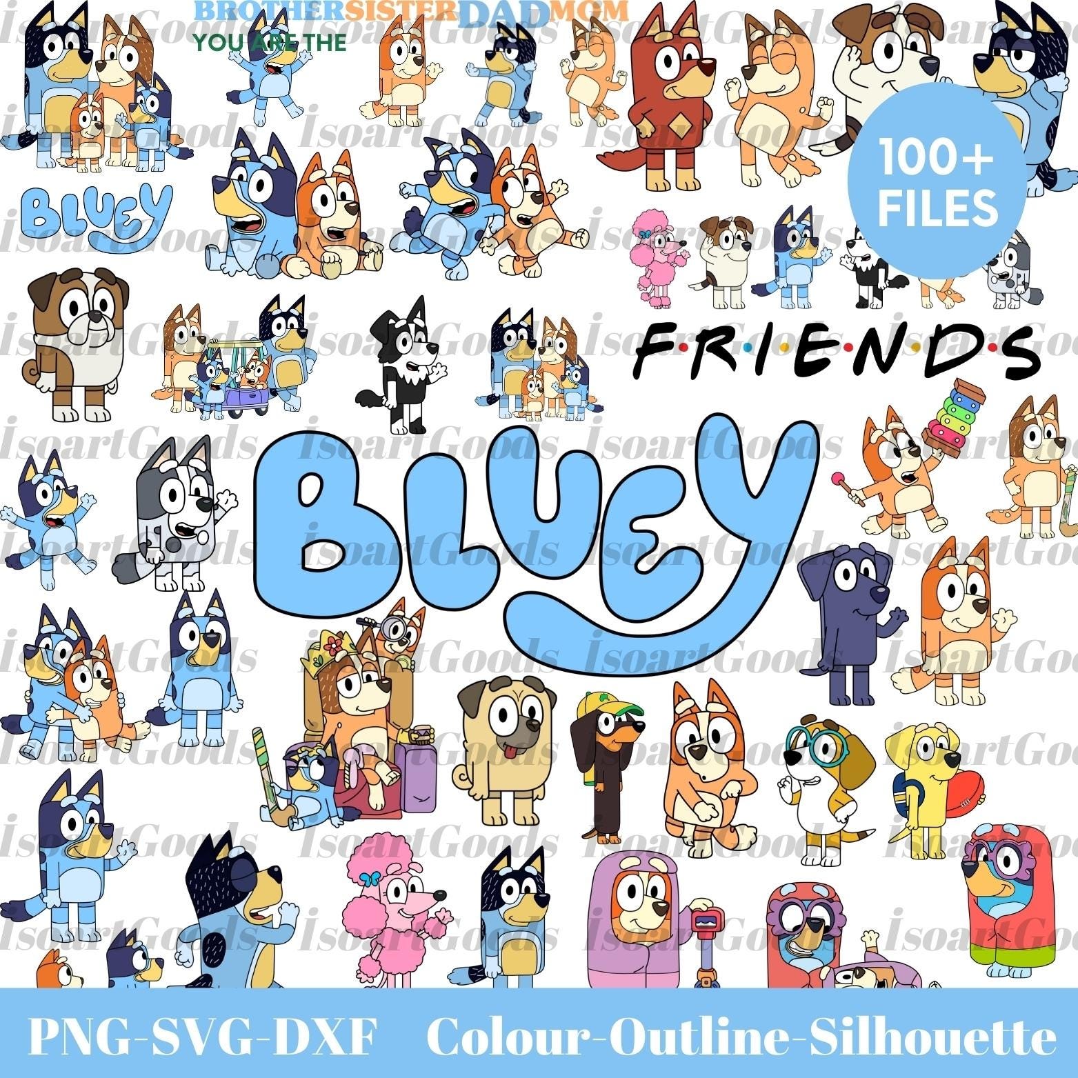 Blue Dog-themed Fun PNG Set 100 Sublimation-ready Transparent ...