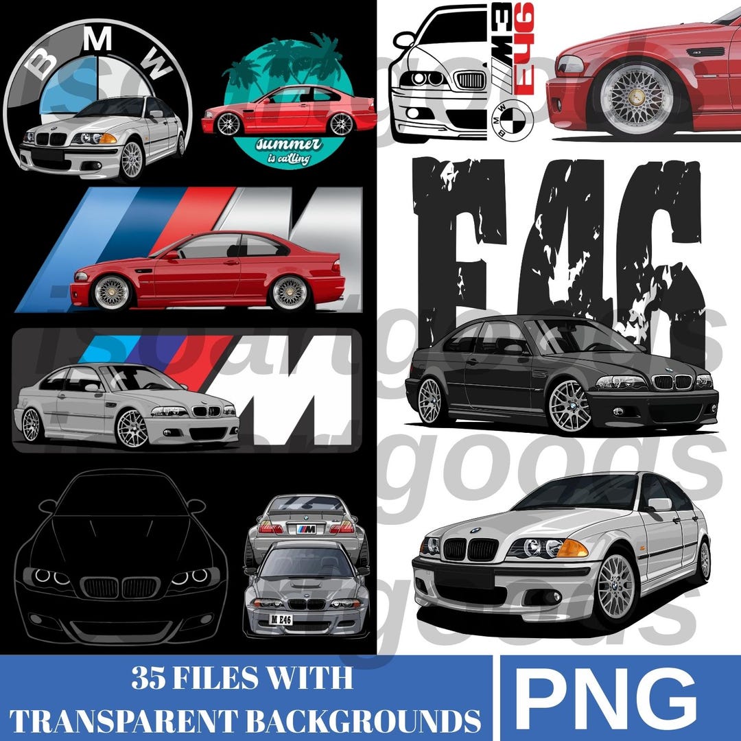 Bmw 3 E46 / 35 PNG Models With Transparent Backgrounds, Perfect for Sublimation Printing, Design ...
