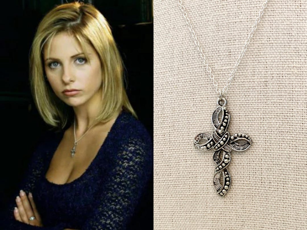 Buffy Antique Silver Beaded Cross Gothic Necklace Buffy the Vampire ...