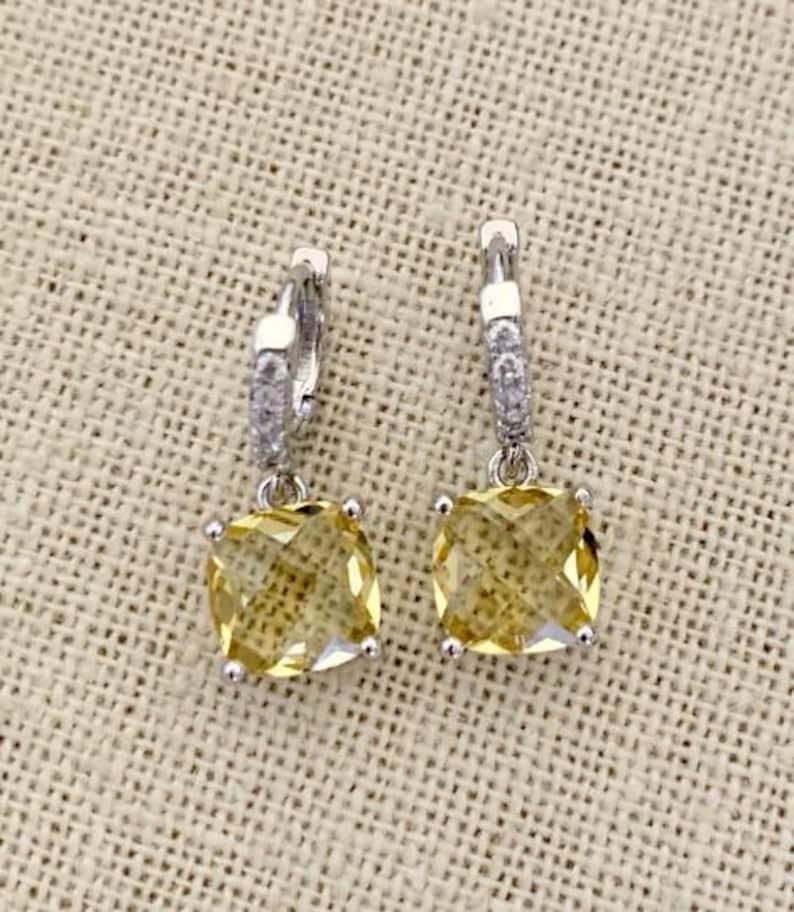 Kate Middleton Yellow Topaz Citrine Crystal Square Drop Earring Gold or ...