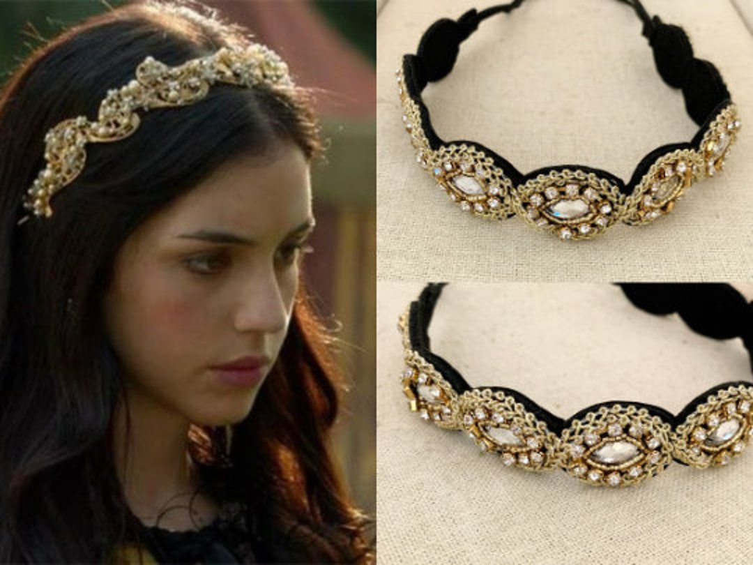 Mary Stuart Reign Gold Rhinestone Beaded Crystal Oval Black Velvet ...