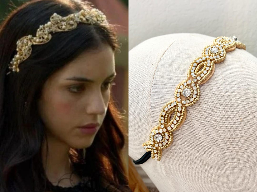 Mary Stuart Reign Gold Beaded White Opal Crystal Oval Scallop Infinity ...
