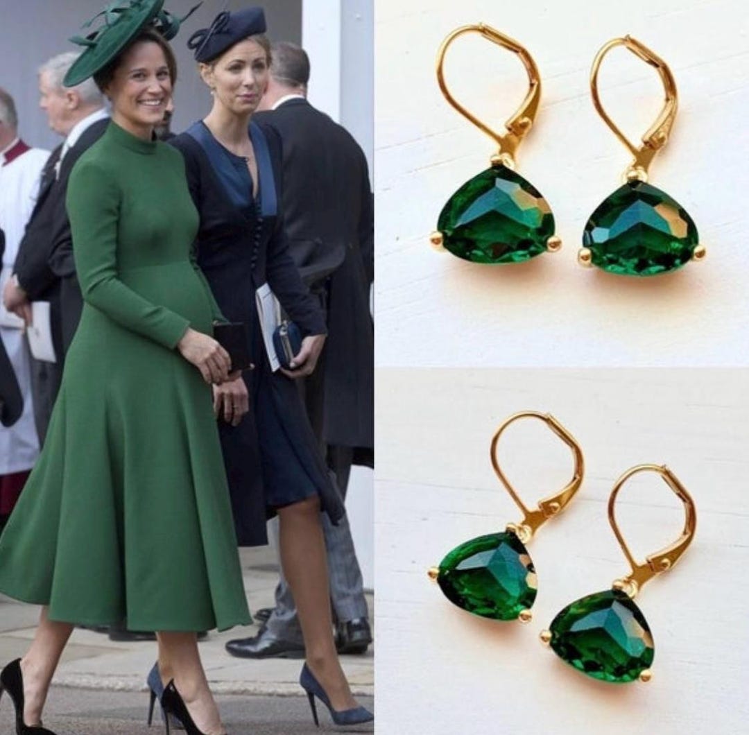 Pippa Middleton Emerald Green Triangle Crystal Gold or Silver Gemstone ...