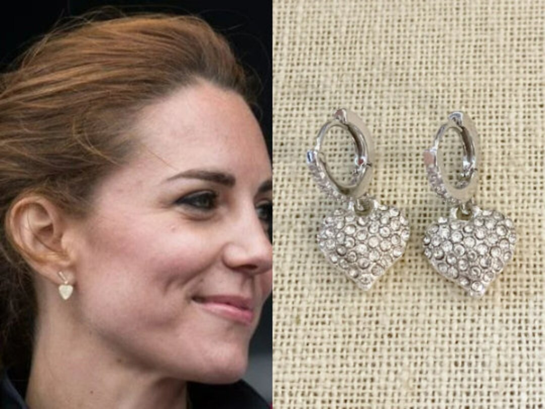Kate Middleton Silver Plated Brass Pave Rhinestone Heart Crystal Cubic ...