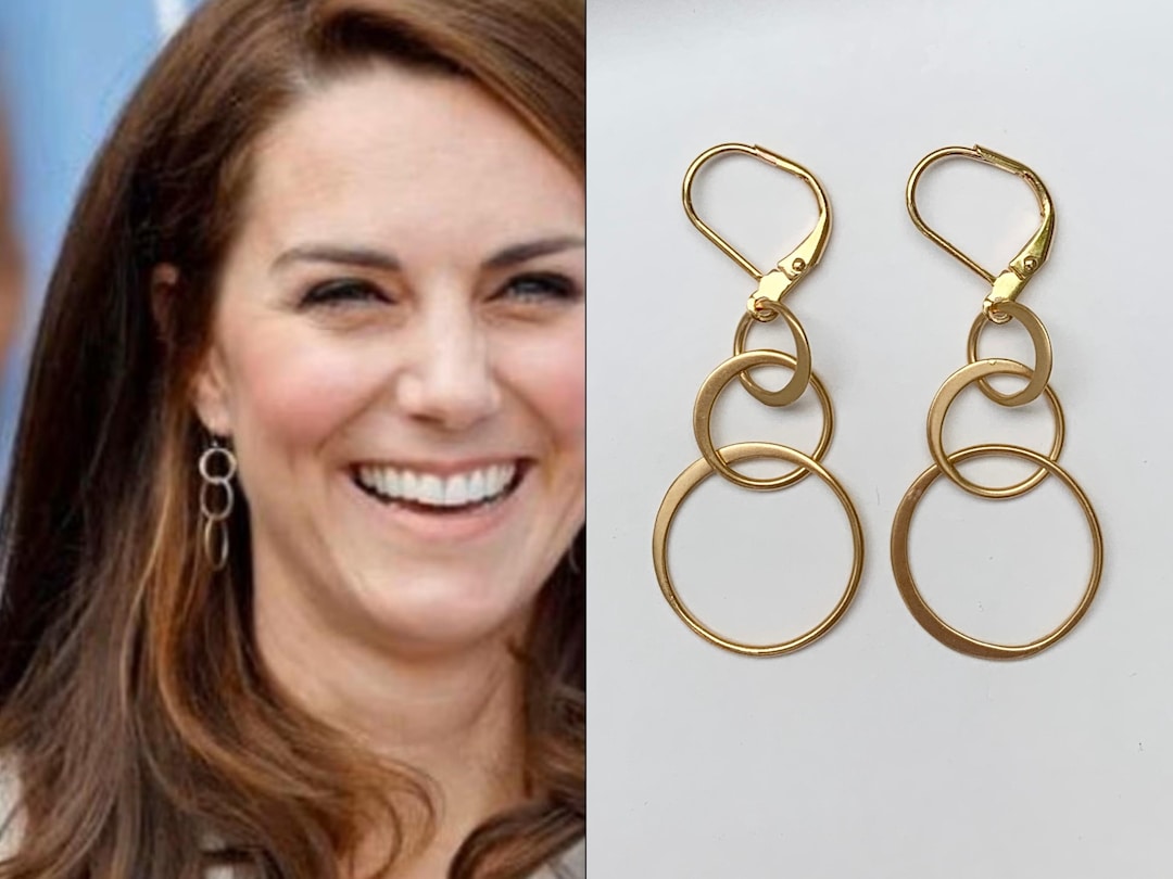 Kate Middleton 24k Satin Gold Plated Three Circle Drop Infinity Gold ...