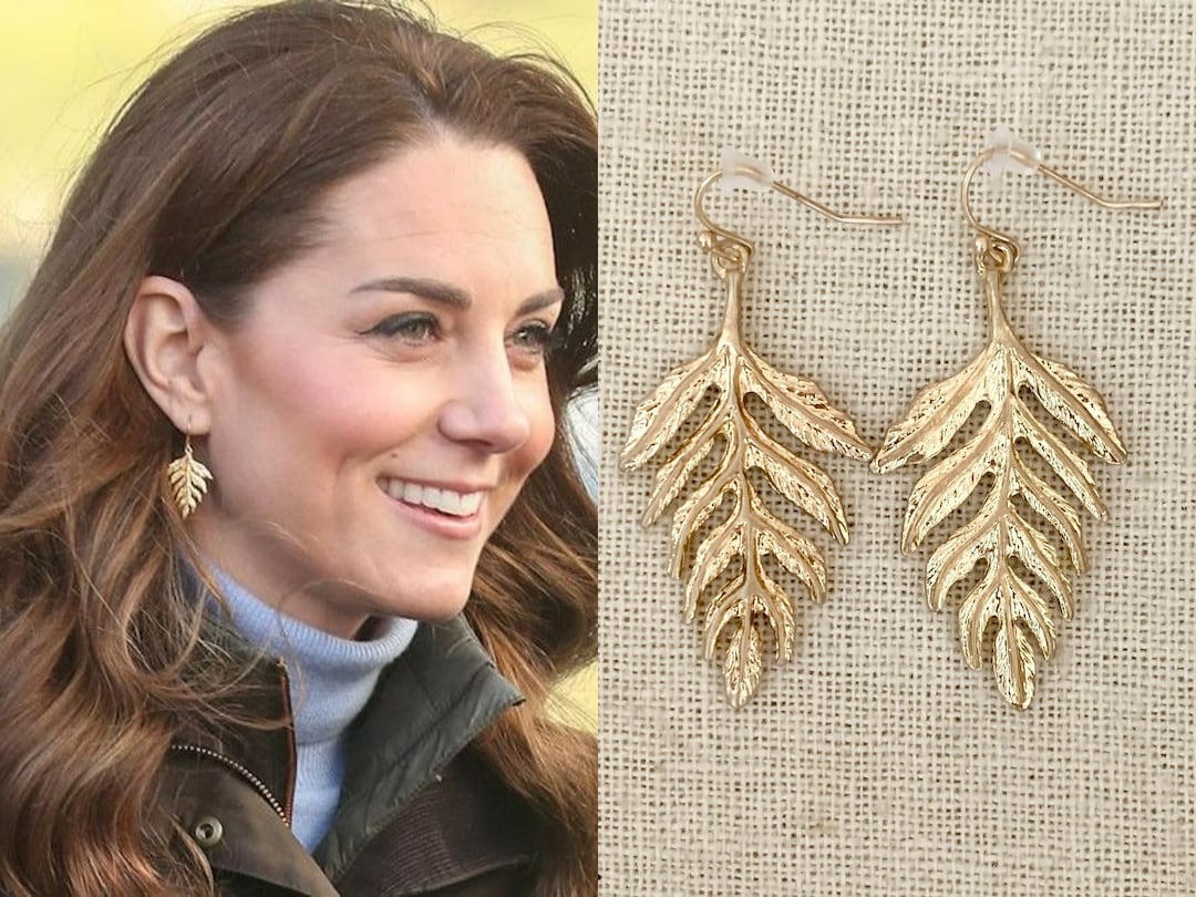 Kate Middleton Gold Plated Fern Leaf Drop Earrings Princess - Etsy ...