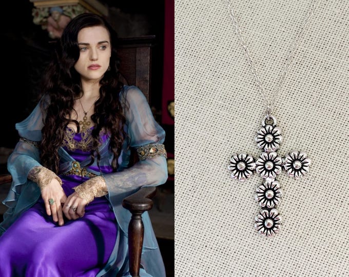 Lady Morgana Pendragon Merlin Antiqued Silver Flower Floral Cross ...