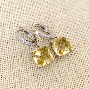 Kate Middleton Yellow Topaz Citrine Crystal Square Drop Earring Gold or ...