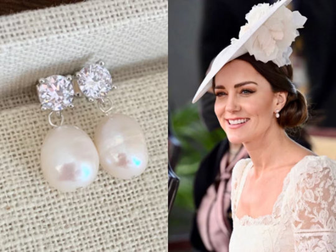 Kate Middleton Genuine White Oval Freshwater Pearl Drop Earrings Silver ...
