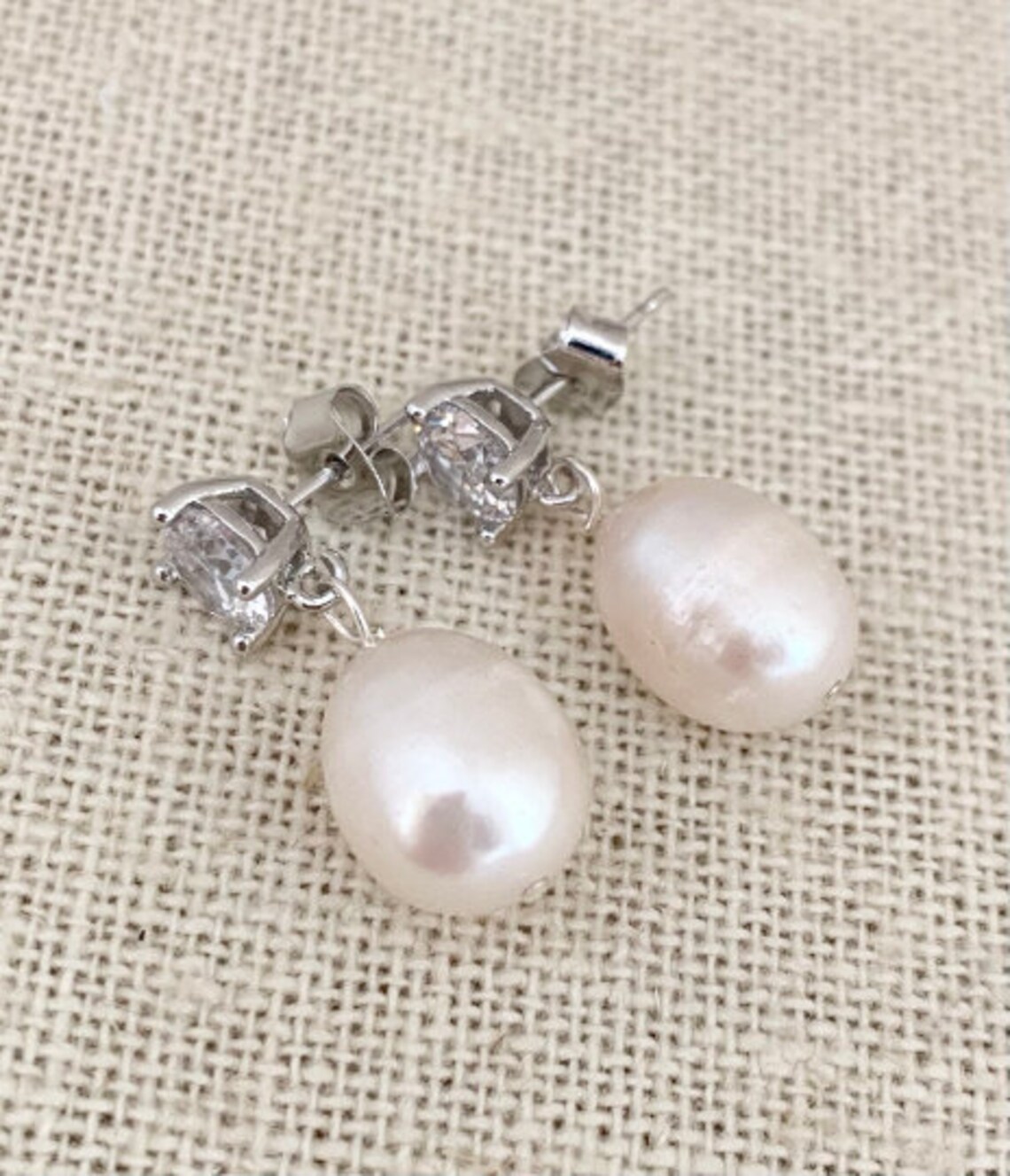 Kate Middleton Genuine White Oval Freshwater Pearl Drop Earrings Silver ...