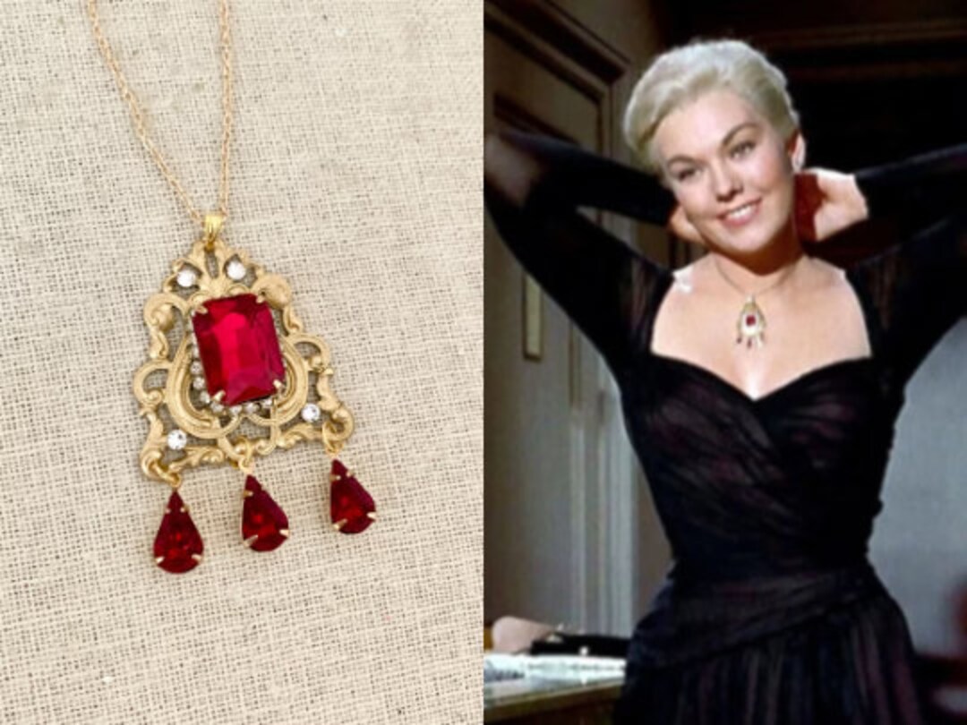 Carlotta Valdes Ruby Red Square Rhinestone Crystal Clear Chain Triangle ...