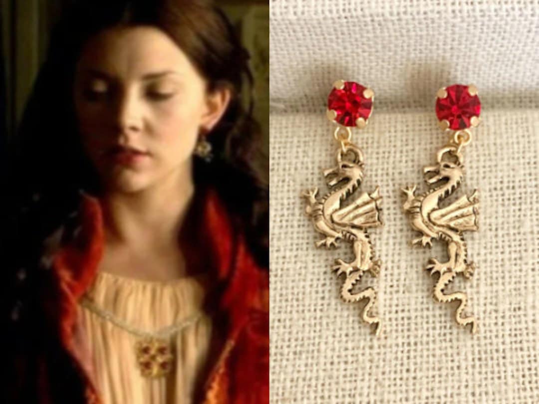 Anne Boleyn Antique Gold Ruby Gemstone Crystal Dragon Charm Renaissance ...