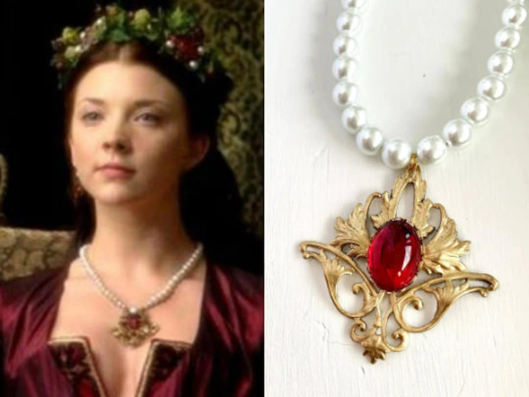 Anne Boleyn Tudors White Pearl Brass Filigree Pendant Ruby Gemstone ...