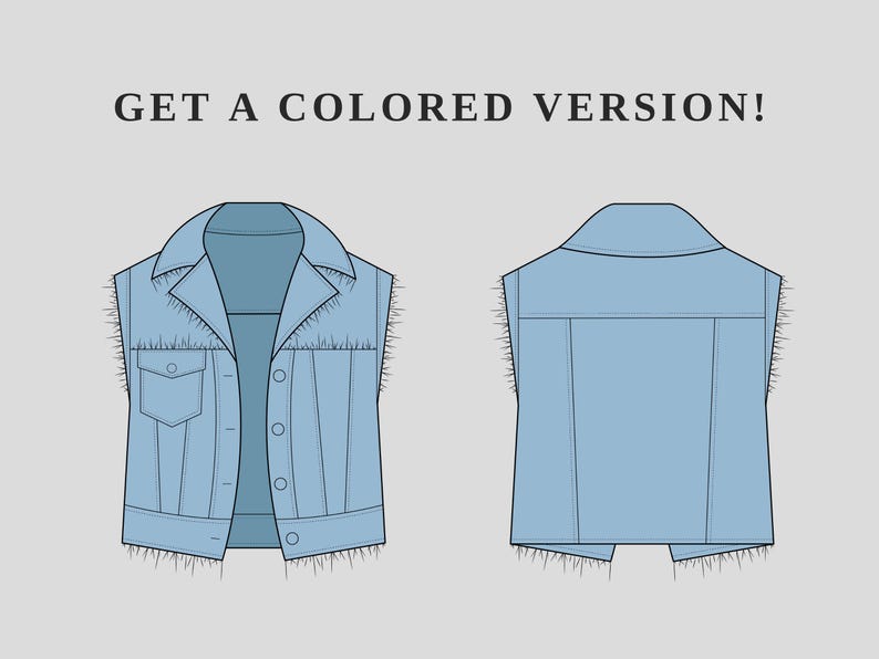 Ripped Denim Vest Technical Drawing | Fashion Flat Sketches | Ai ...