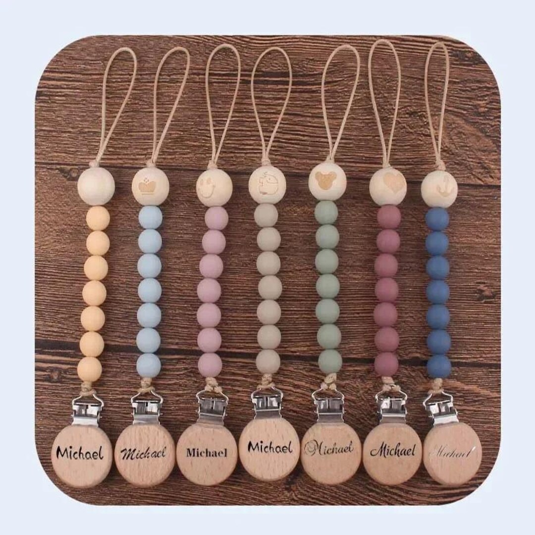 Personalized Pacifier Clip Custom Baby Shower Gift Wooden Binky Holder ...