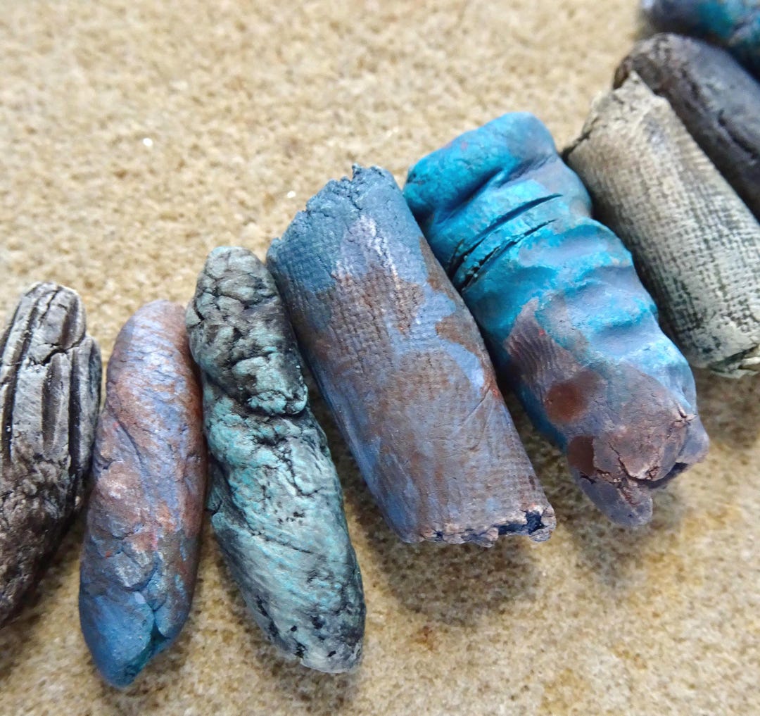 Winter Frost Sculpted Textured Ceramic Pillar Tube Bead Collection Blue ...