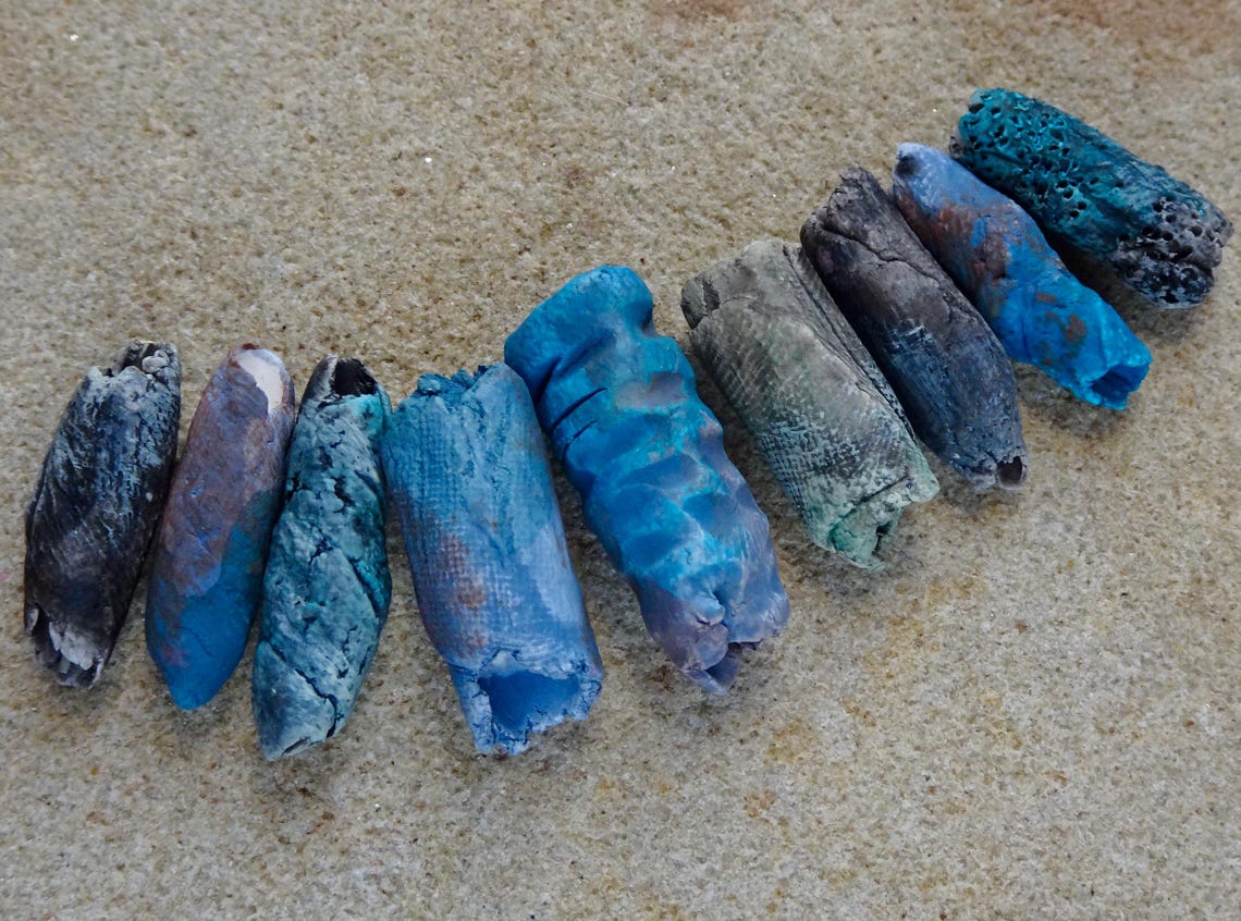 Winter Frost Sculpted Textured Ceramic Pillar Tube Bead Collection Blue ...