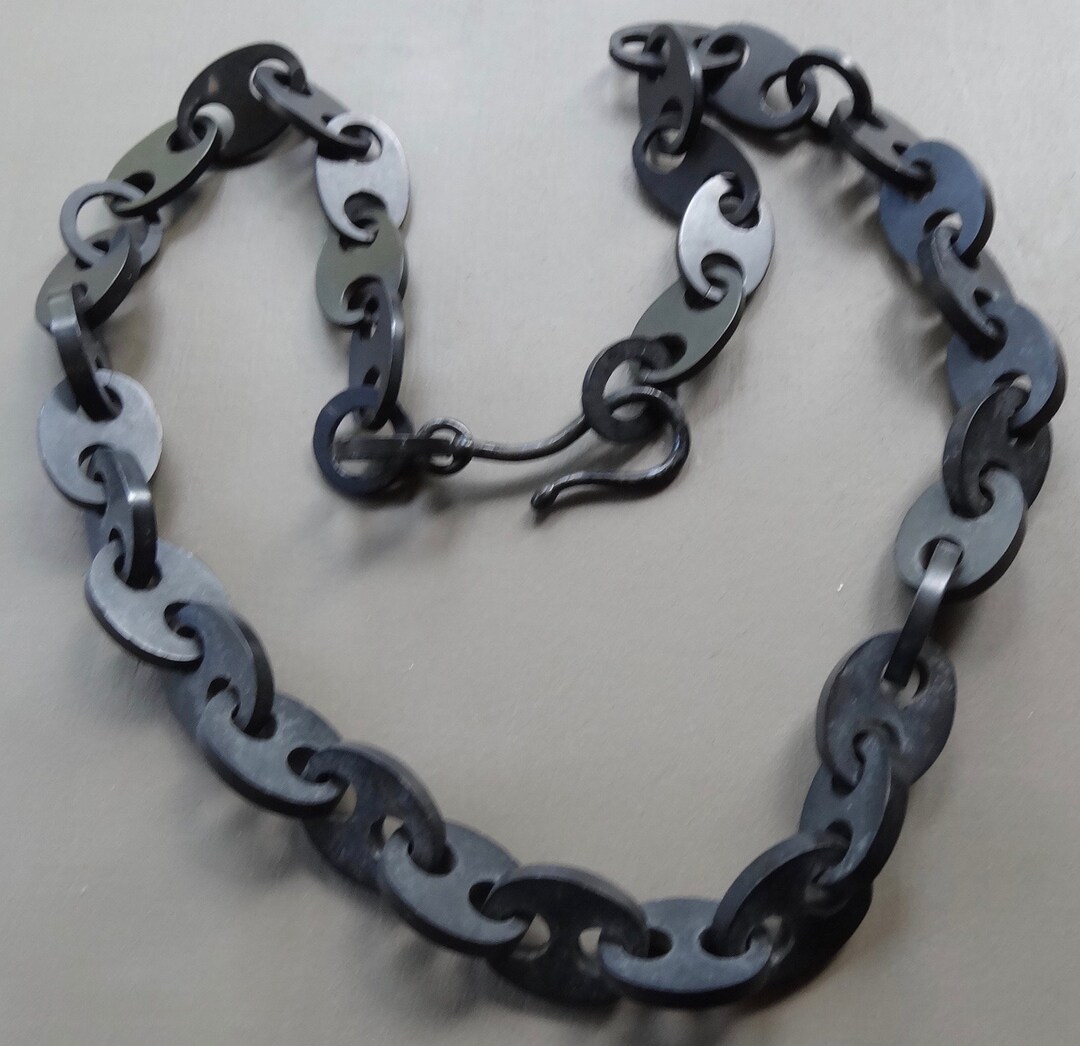 Antique Victorian Vulcanite Carved Chain Link Panel Black Bead Mourning ...