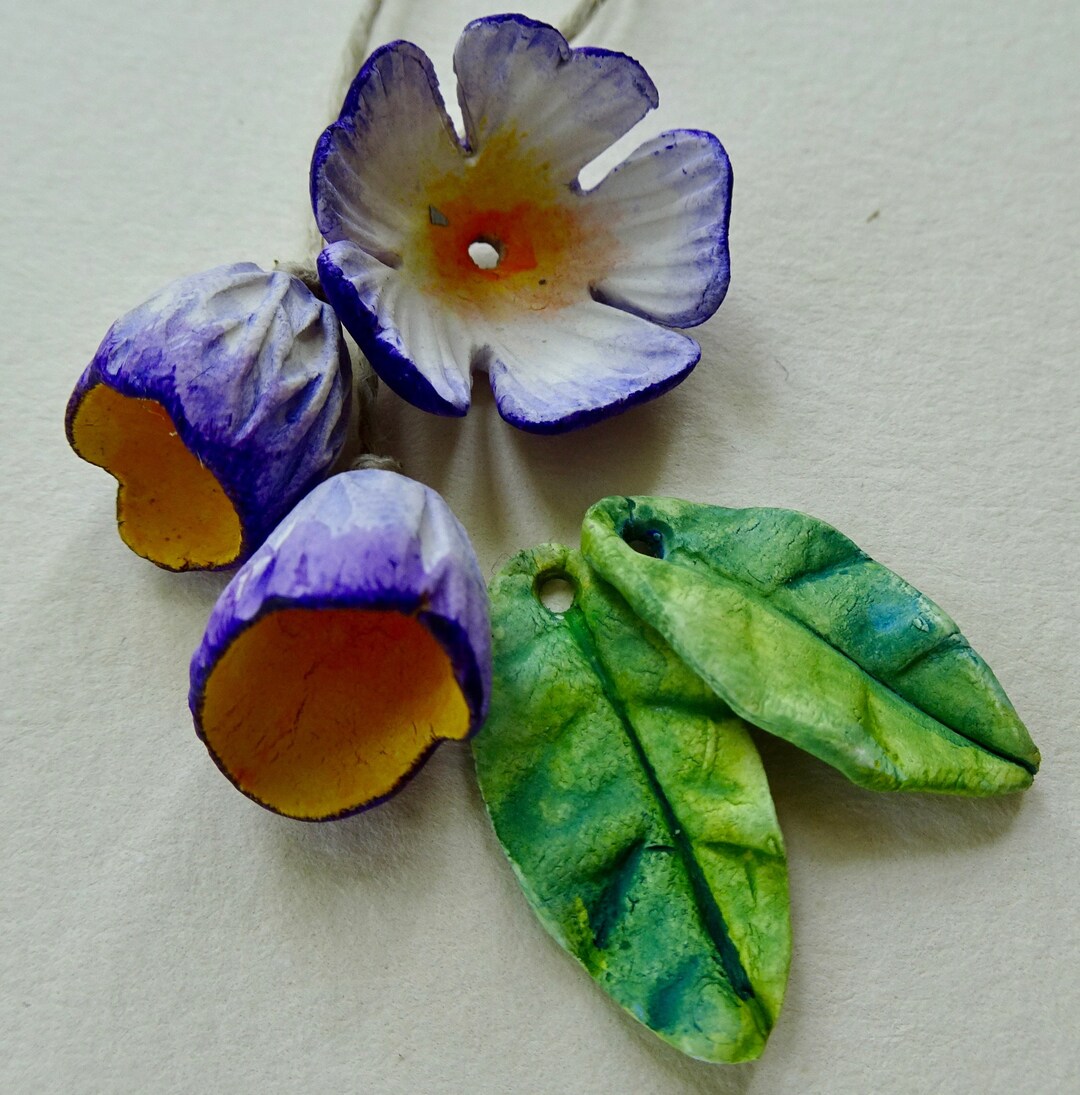 Summer Blossom Ceramic Flower Pod Bead Set Purple White Yellow - Etsy