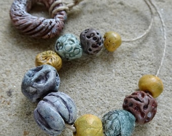 Early Autumn Fall Harvest Sculpted Ceramic Flower Seed Pod Bead Set Red ...