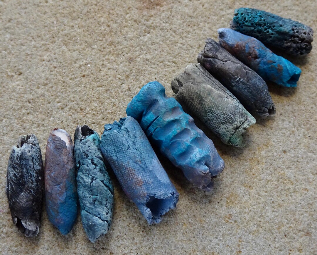 Winter Frost Sculpted Textured Ceramic Pillar Tube Bead Collection Blue ...