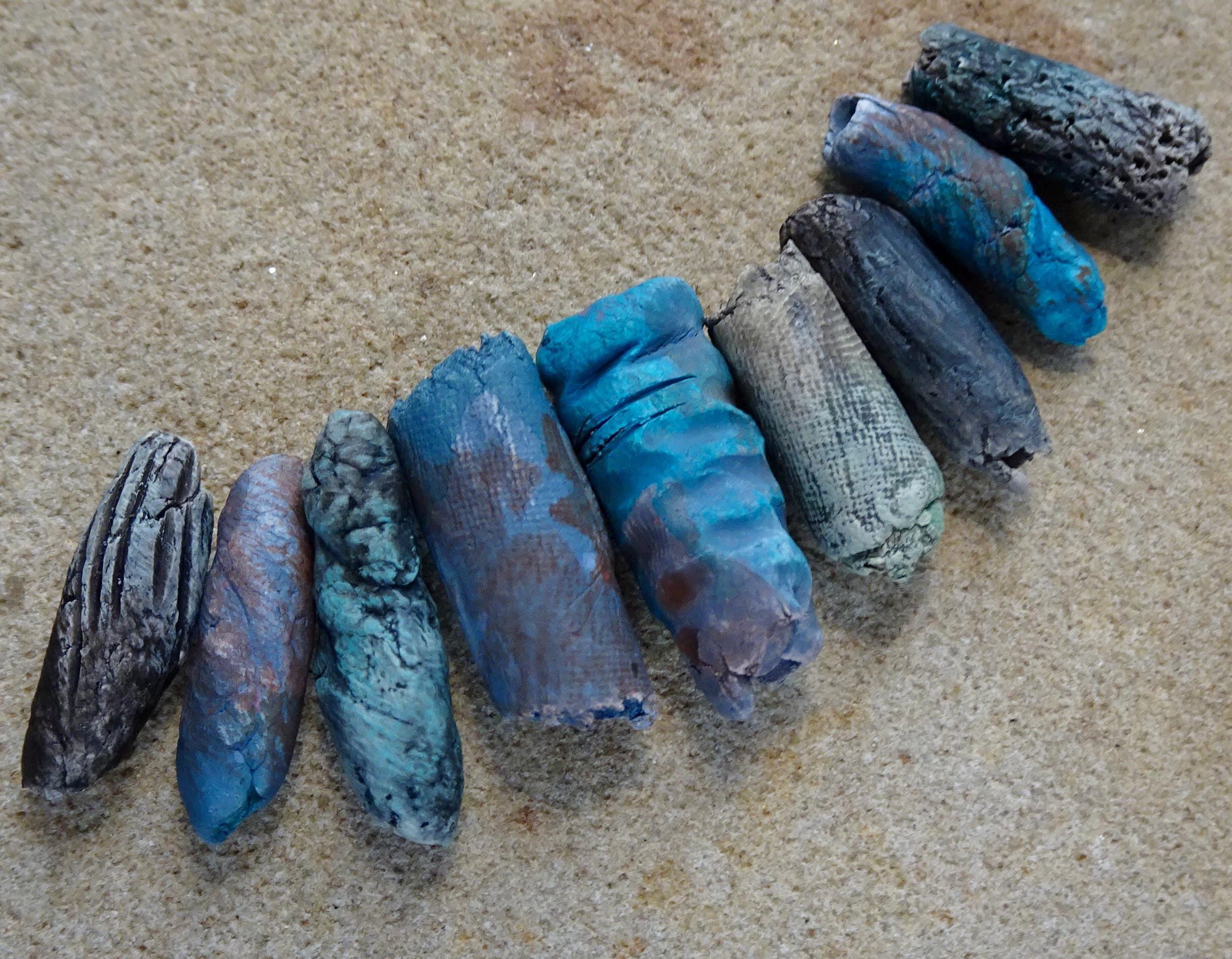 Winter Frost Sculpted Textured Ceramic Pillar Tube Bead Collection Blue ...