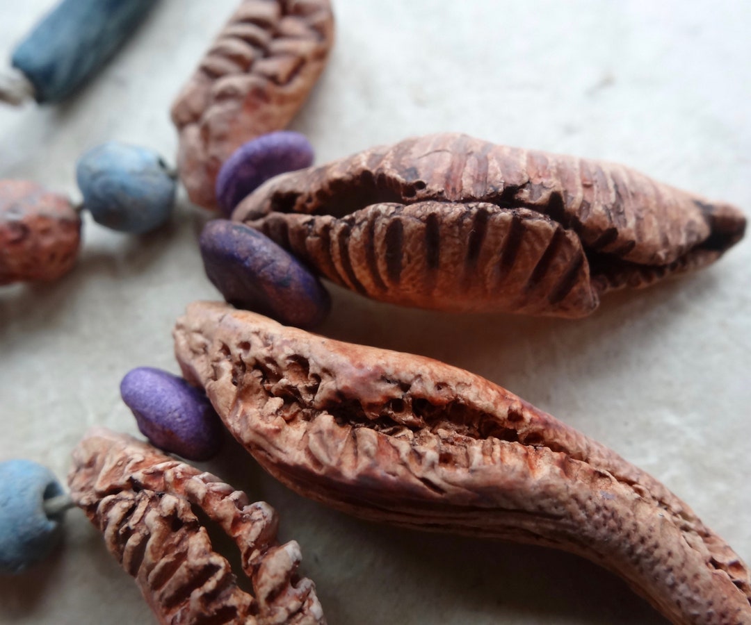 Tideline on a Winter Beach Sculpted Ceramic Shell Form Pendant Bead Set ...