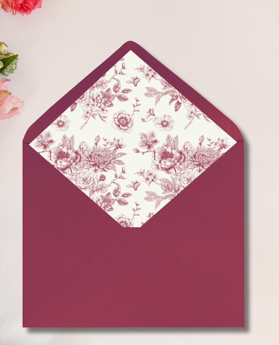 Printable A7 Envelope Liners – Burgundy Toile De Jouy Elegant A7 ...