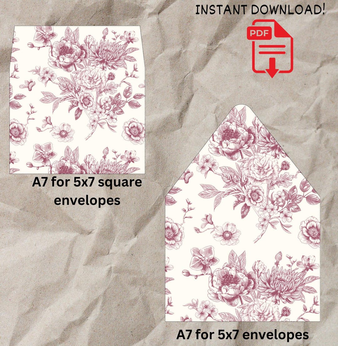 Printable A7 Envelope Liners – Burgundy Toile De Jouy Elegant A7 ...