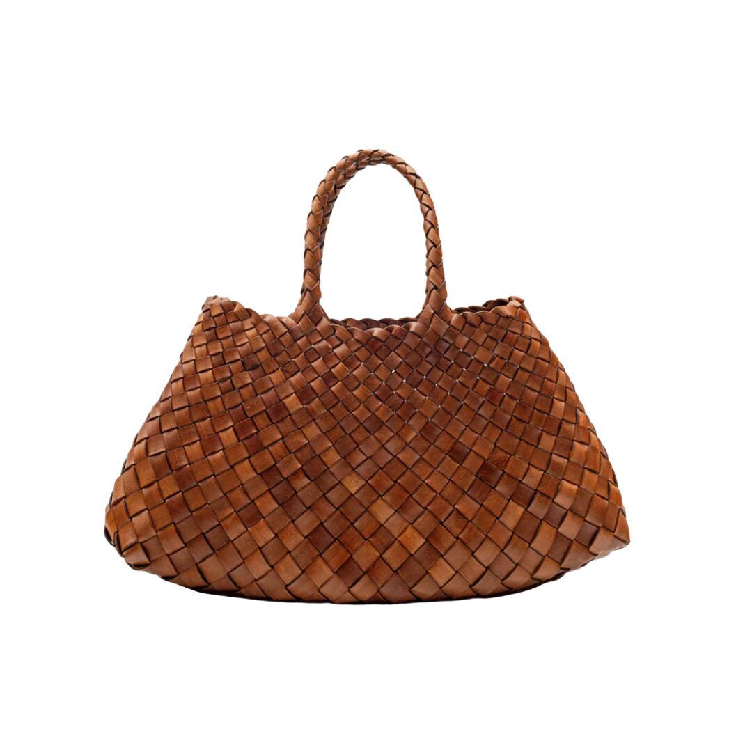 Patina Tan Woven Leather Basket Bag in Tan Vegetable Tanned Woven Cow ...