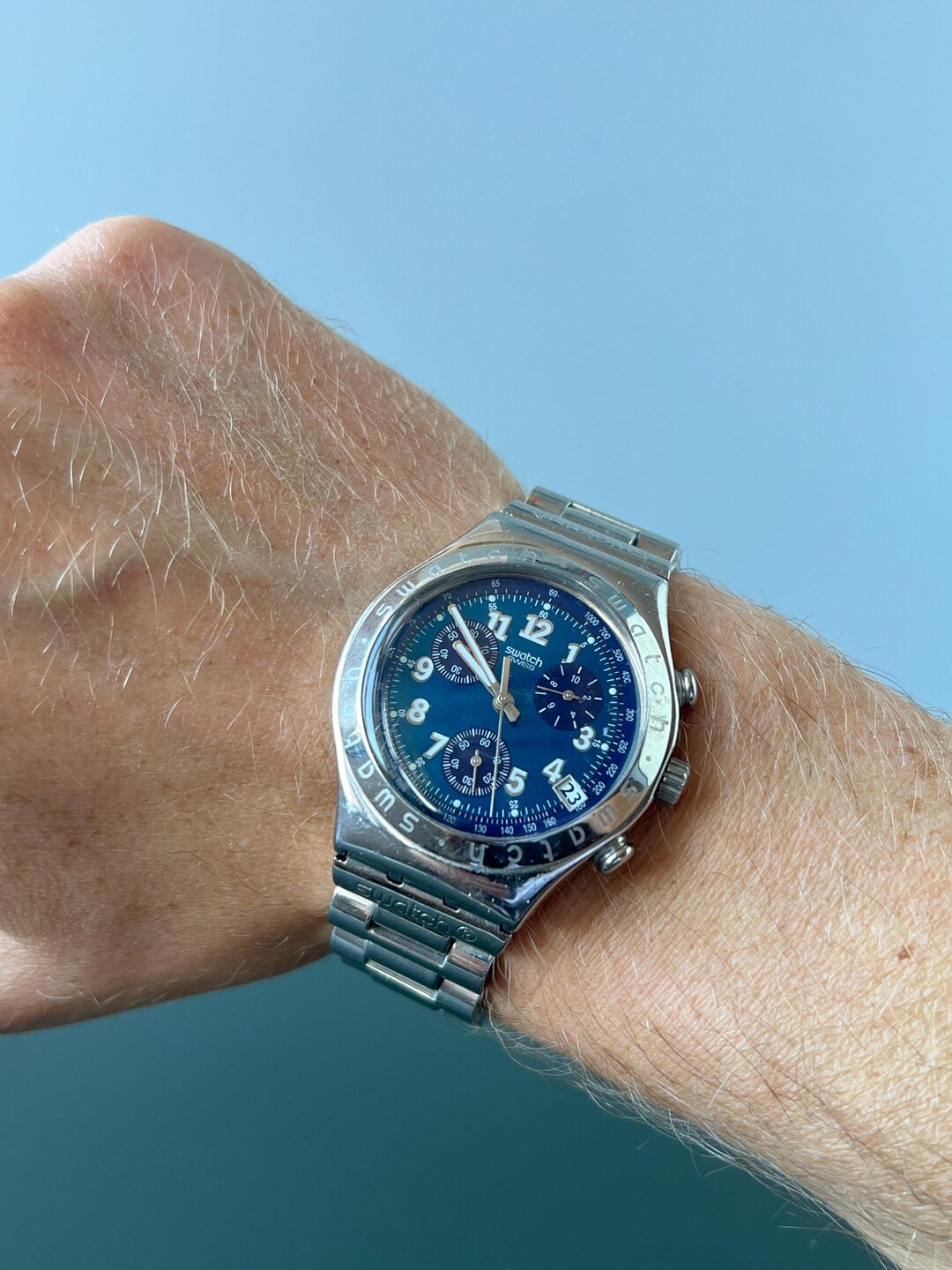 SWATCH IRONY Chrono YCS401 “secret Agent” Chronograph Watch I Silver ...