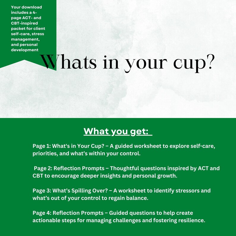 Printable Self-care Worksheet | CBT & ACT “what’s in Your Cup ...