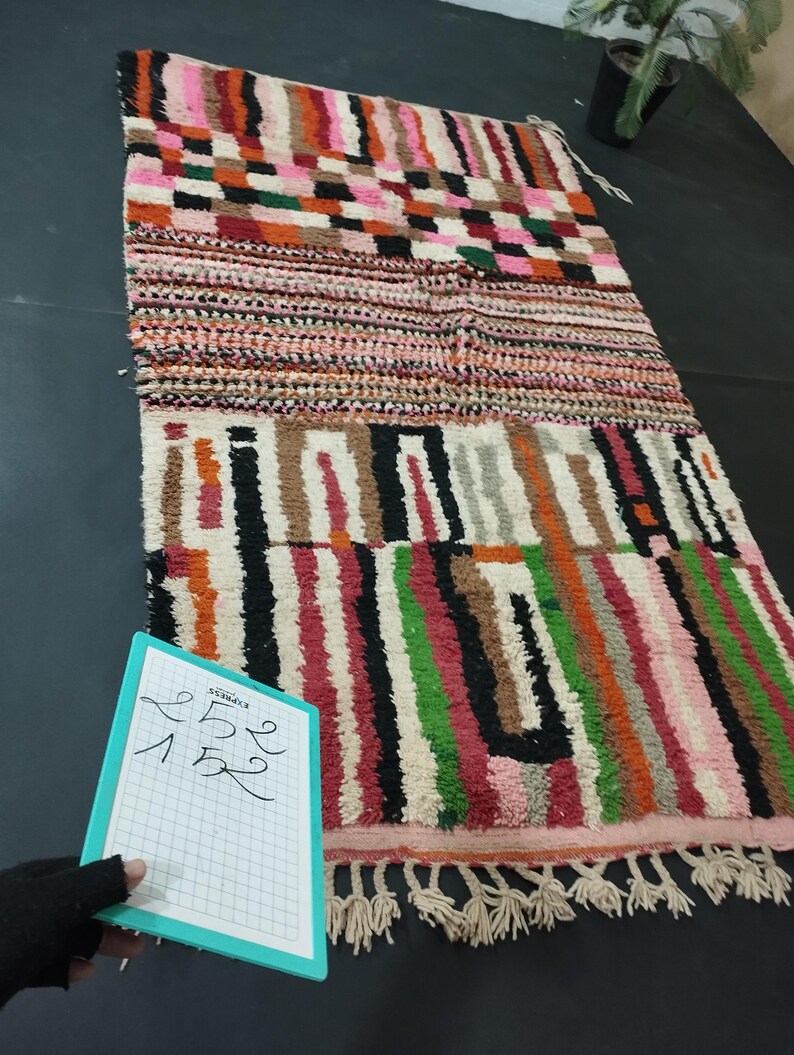 Handmade Berber Boujaad Wool Rug – Moroccan Vintage Carpet (8x5 Ft ...