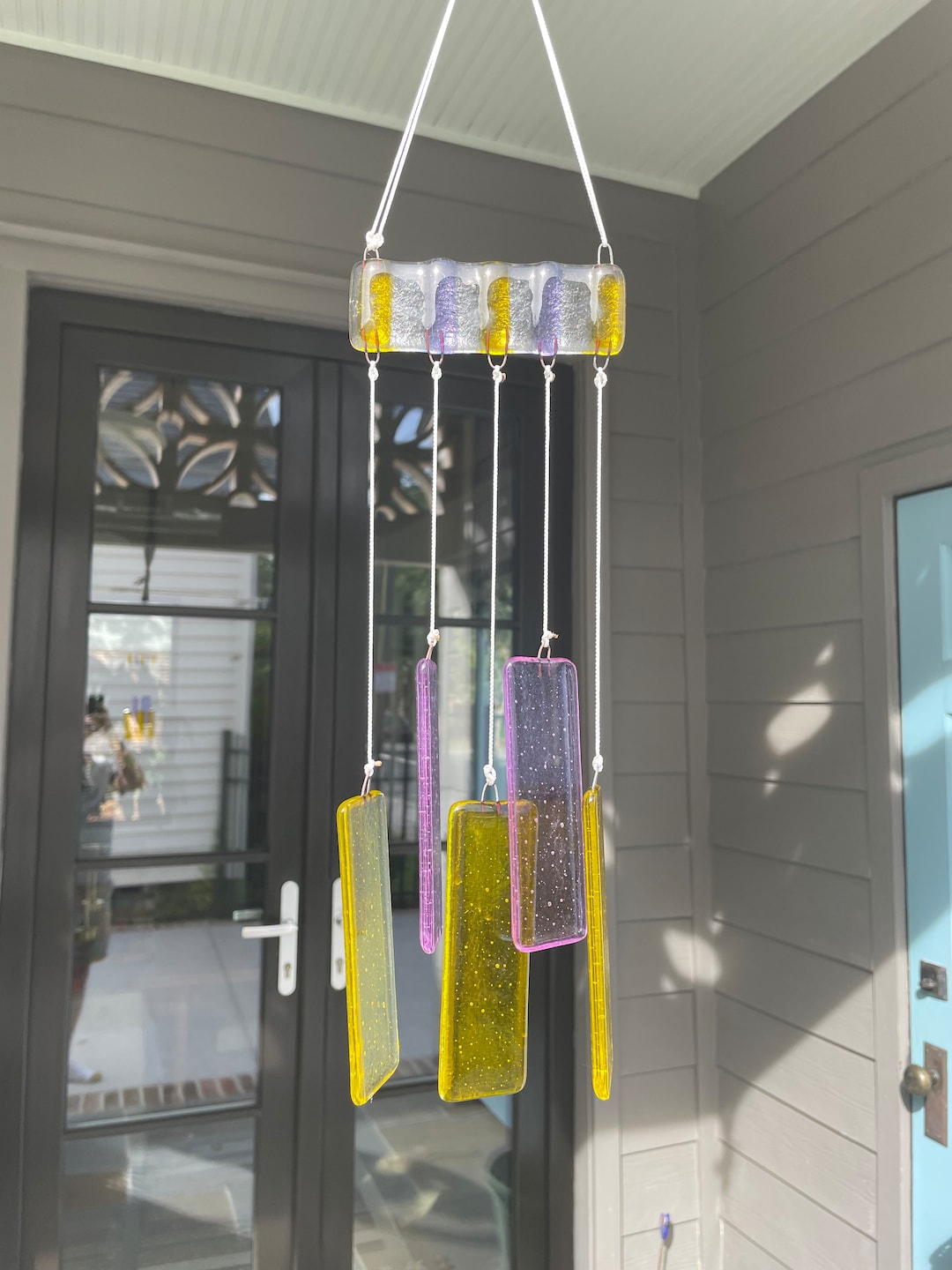 Fuchsia and Yellow Glass Wind Chime / Suncatcher - Five Chimes - Etsy