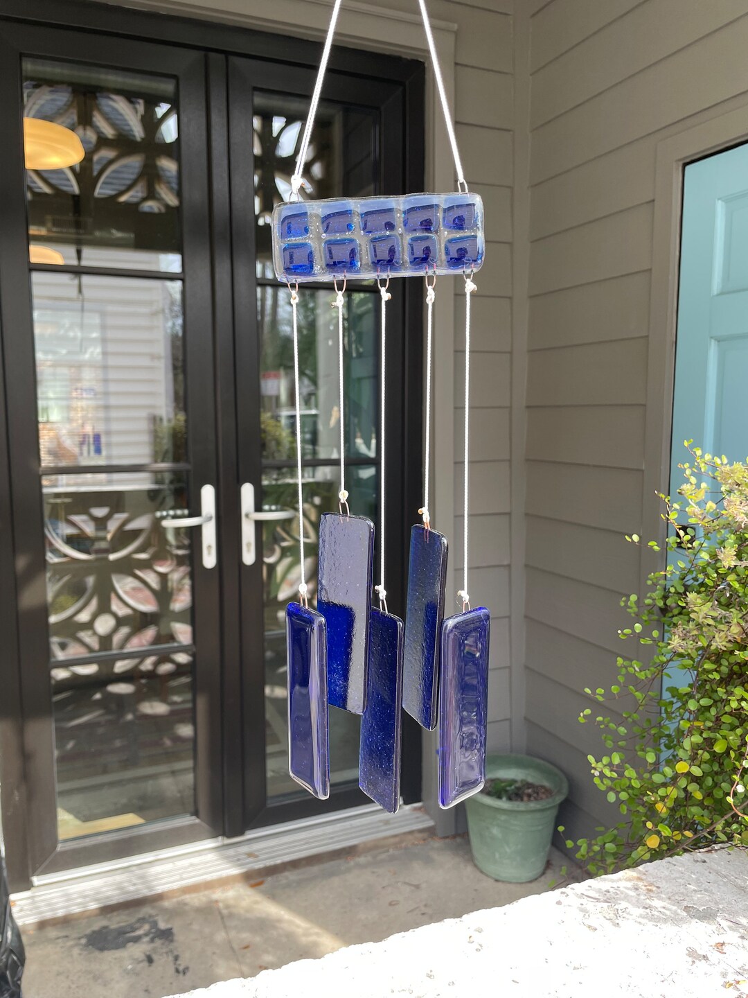 Blue Glass Wind Chime / Suncatcher - Five Chimes - Etsy
