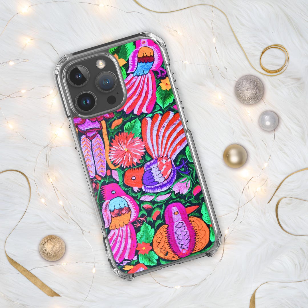 Vibrant Otomi Embroidered Bird and Floral Phone Case for iPhone 12, 13 ...