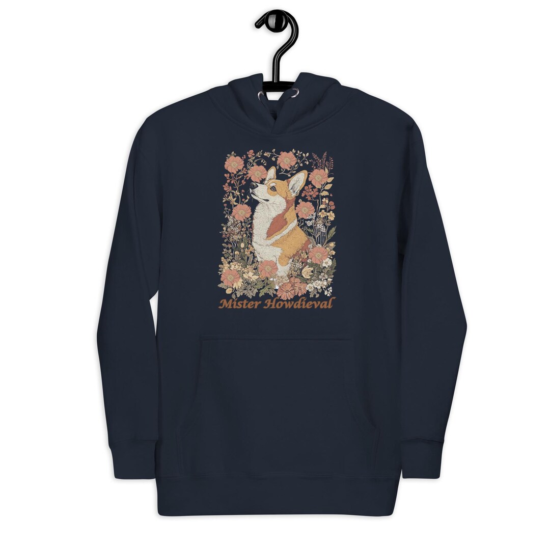 Vintage Medieval Corgi Dog Floral Set Graphic Unisex Hoodie. Medieval ...