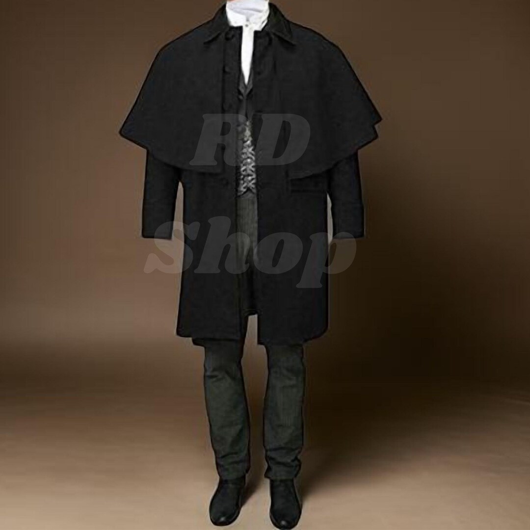 Men's Inverness Cape 100% Wool, Halloween Black Wool Cape, Gothic Black ...