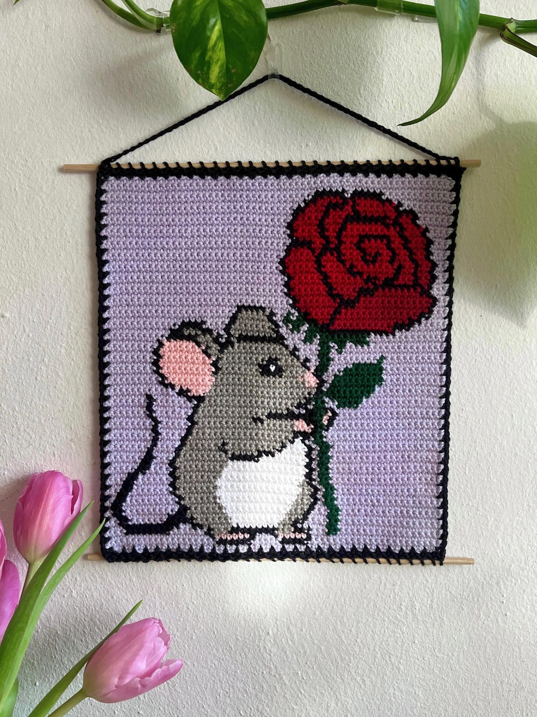 Mouse With Rose Tapestry Crochet Pattern - Etsy