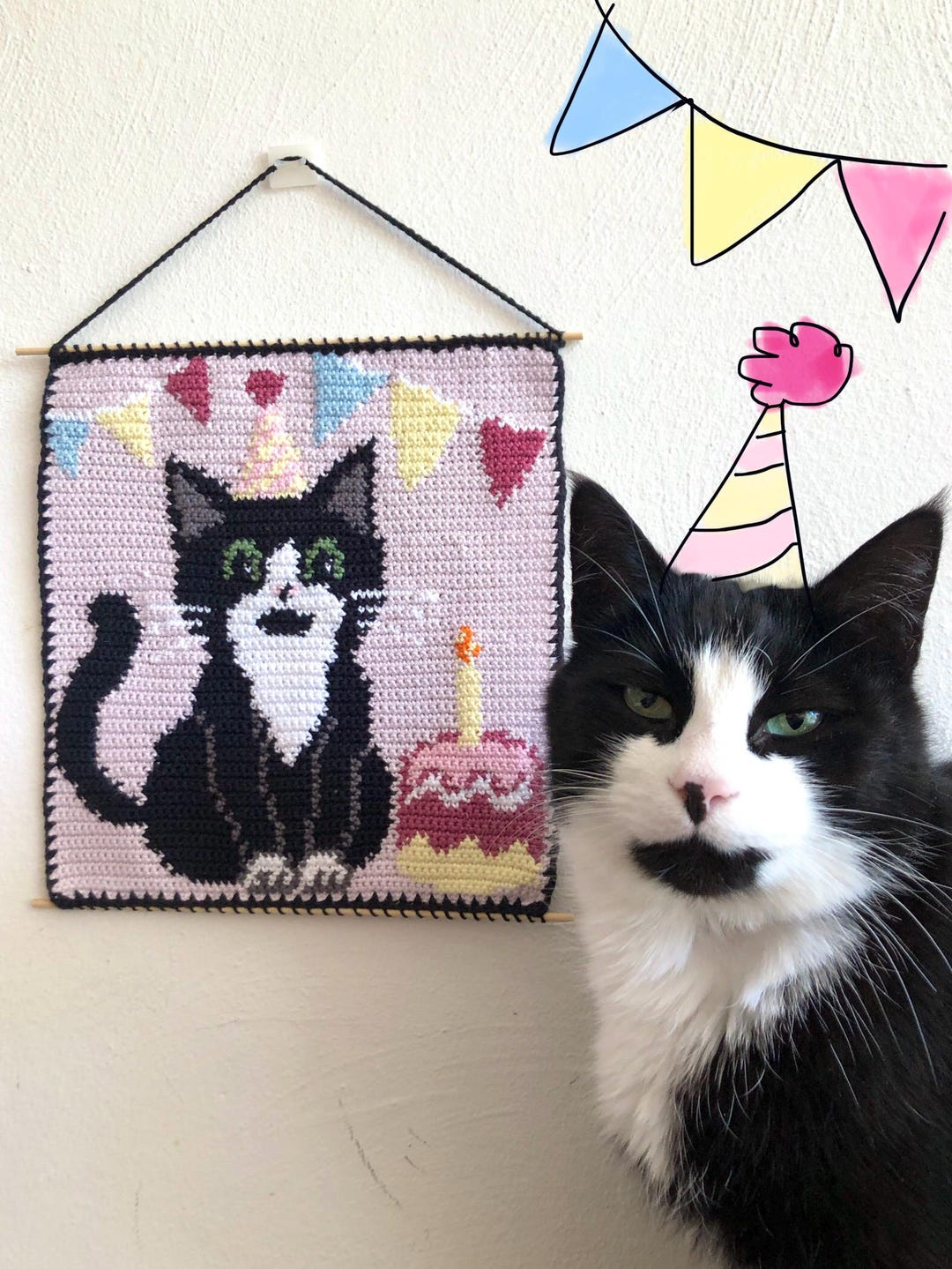 Birthday Cat Tapestry Crochet Pattern - Etsy