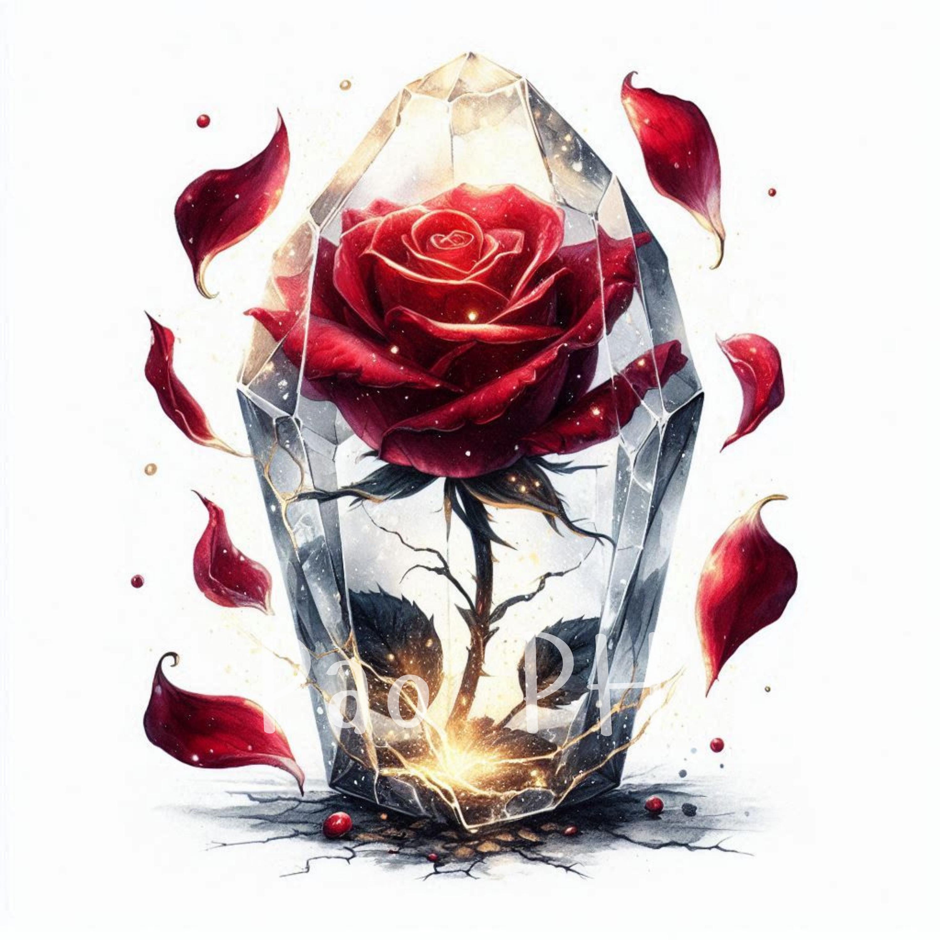 Enchanted Rose Clipart | 10 Magical Crystal Rose Illustration | High ...
