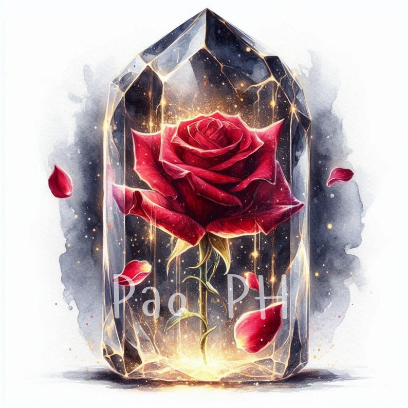 Enchanted Rose Clipart | 10 Magical Crystal Rose Illustration | High ...