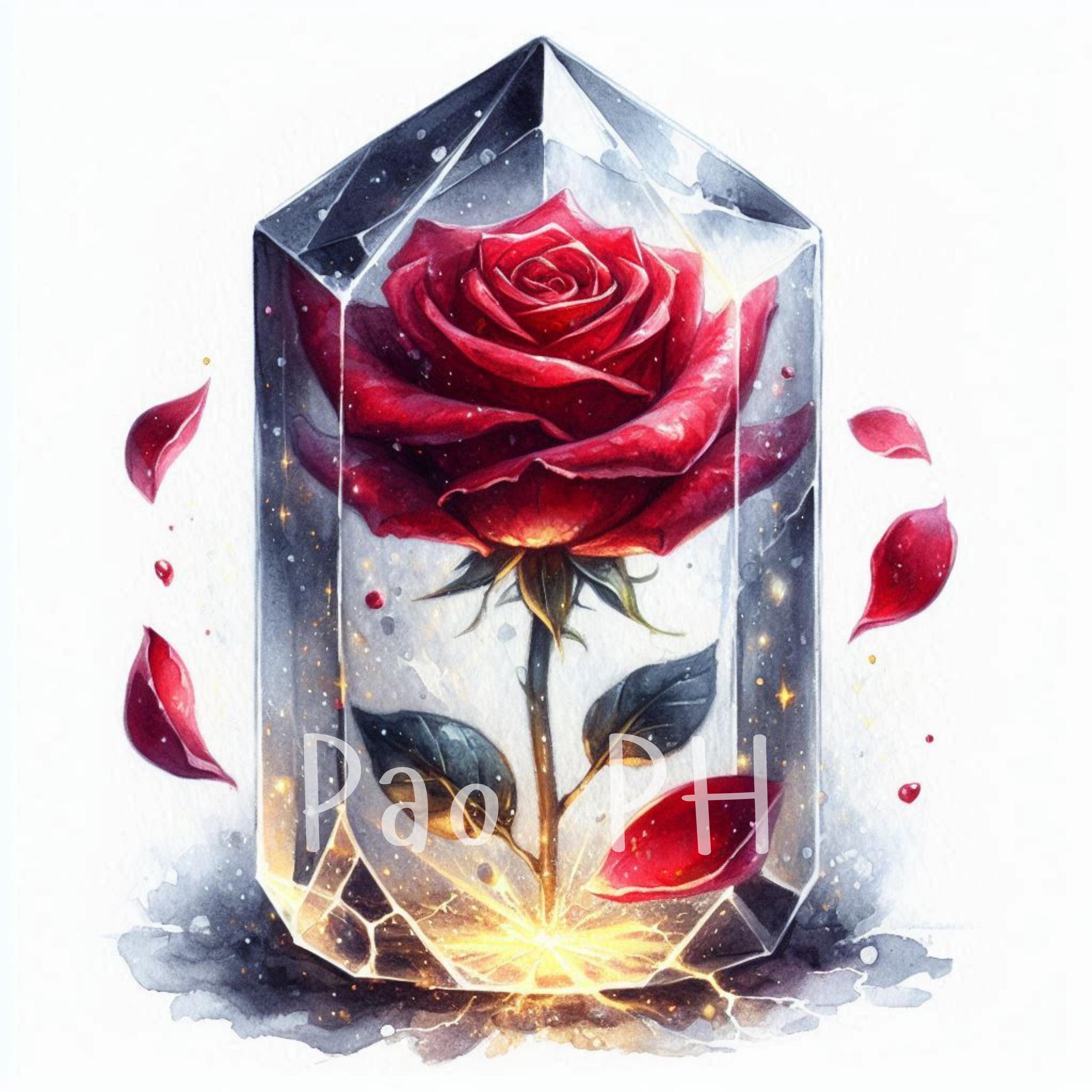 Enchanted Rose Clipart | 10 Magical Crystal Rose Illustration | High ...