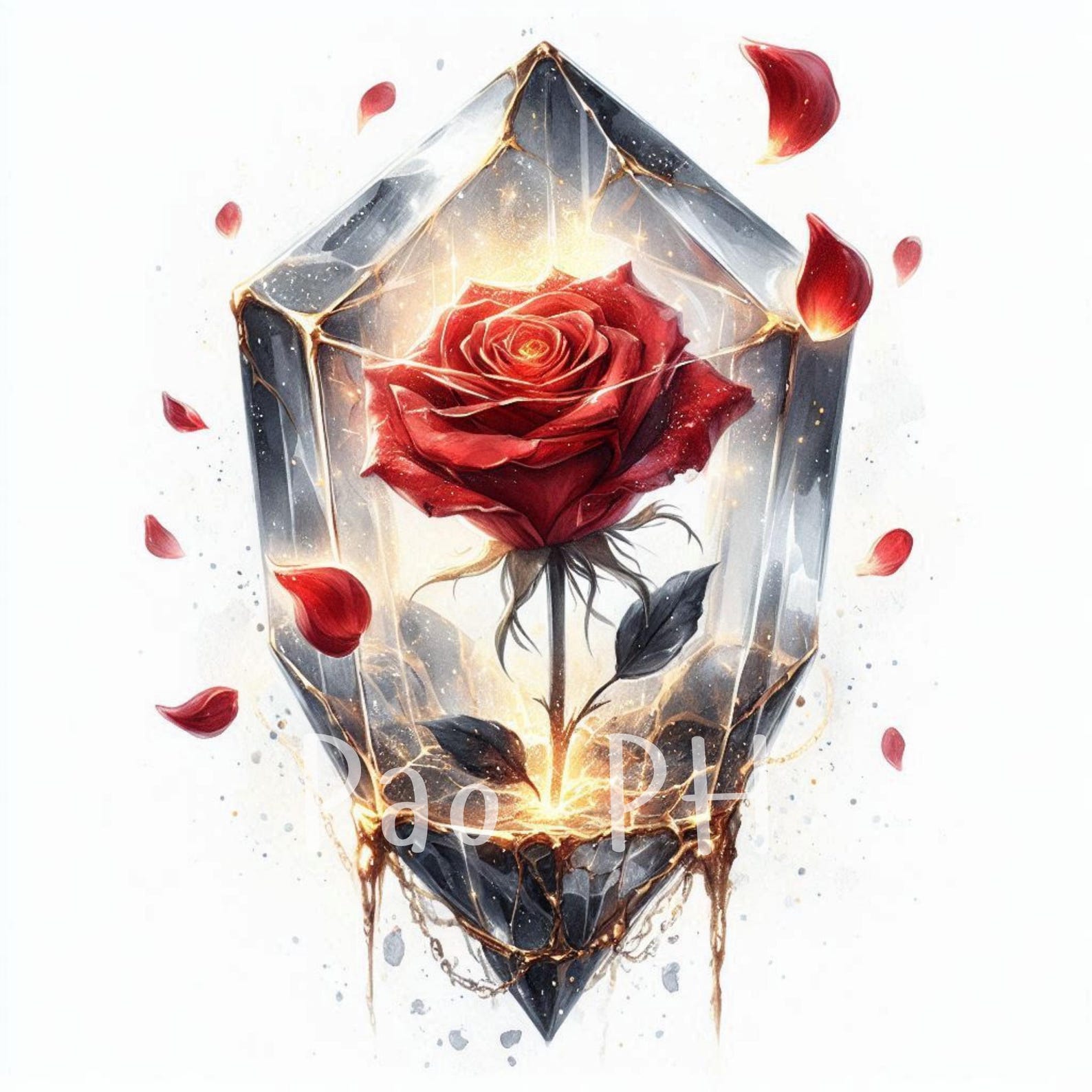 Enchanted Rose Clipart | 10 Magical Crystal Rose Illustration | High ...